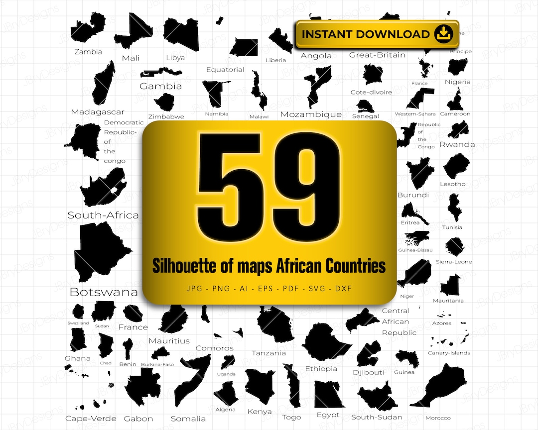 African Countries Svg, Pack 59 Silhouette of Countries Svg, Silhouette ...