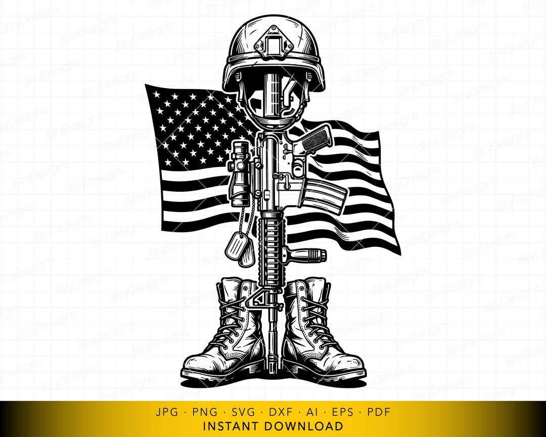 Military Memorial SVG, Fallen Soldier Battlefield Cross With American ...