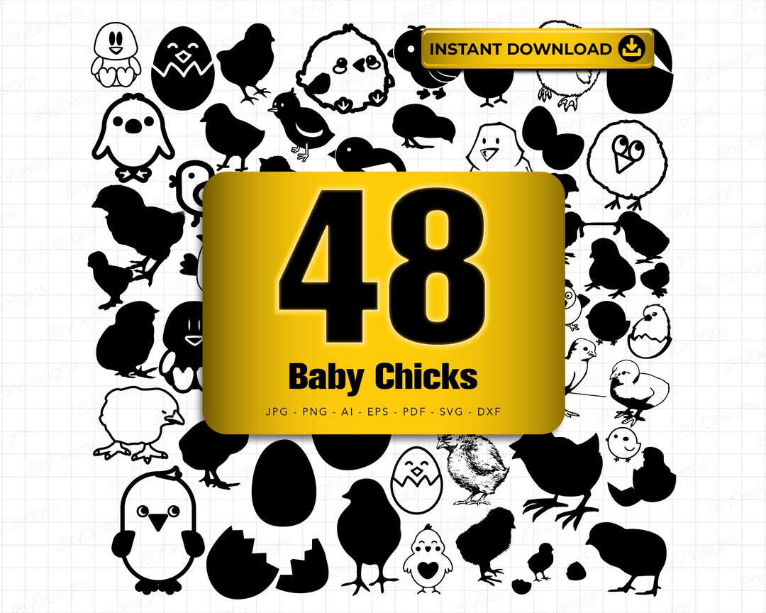 Pack of 48 Baby Chicks Svg, Baby Chicken Svg, Chicken Silhouette, Chick ...