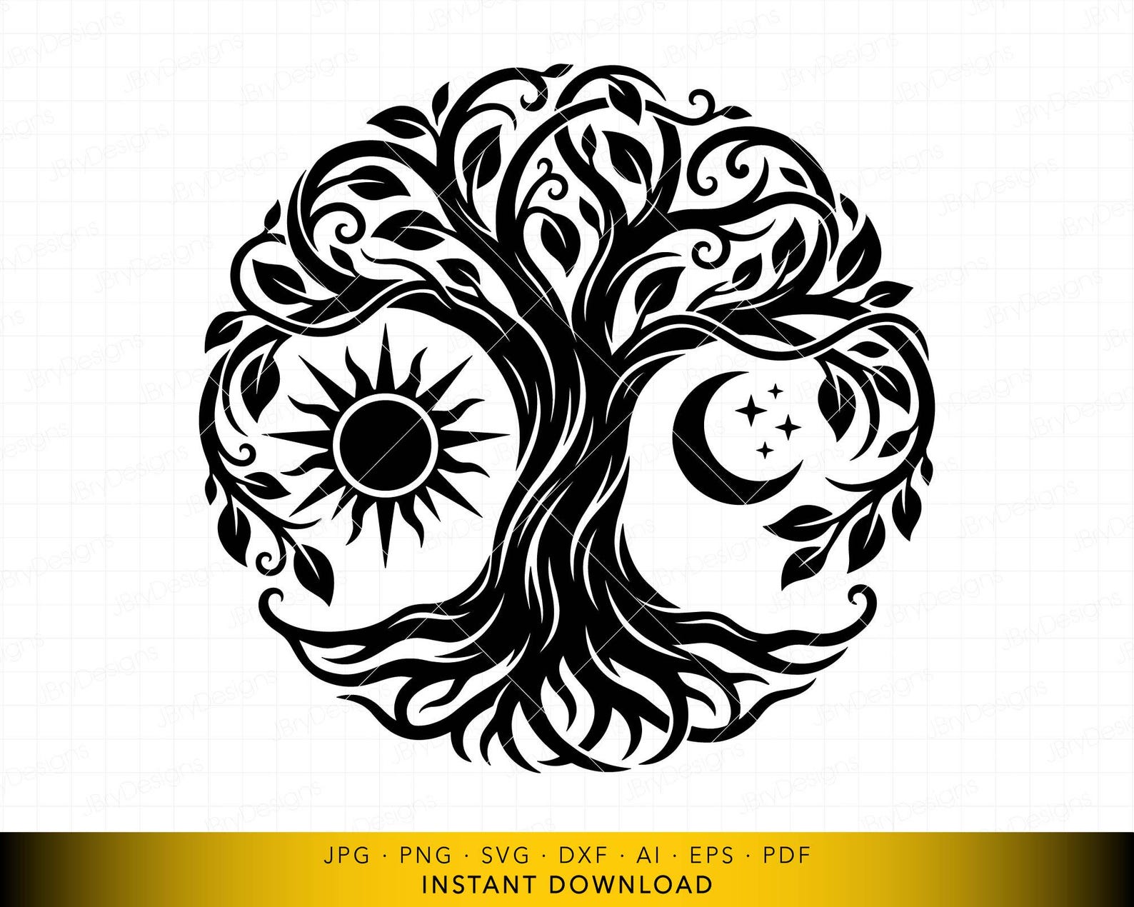 Tree of Life SVG, Sun and Moon Balance Symbol, Yin Yang Nature Tree ...