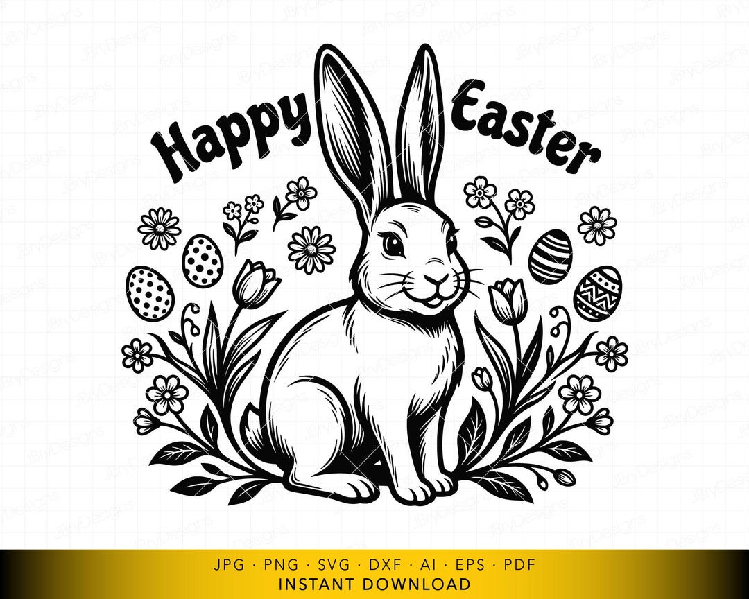 Happy Easter Bunny SVG, Floral Easter Cut File, Easter Bunny Sitting ...