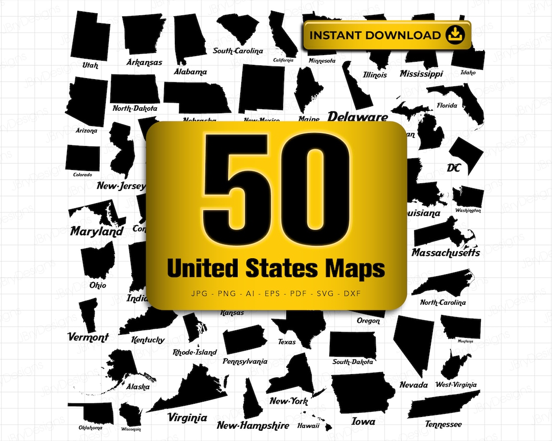 Map of the 50 States of the United States Svg, United States Svg ...