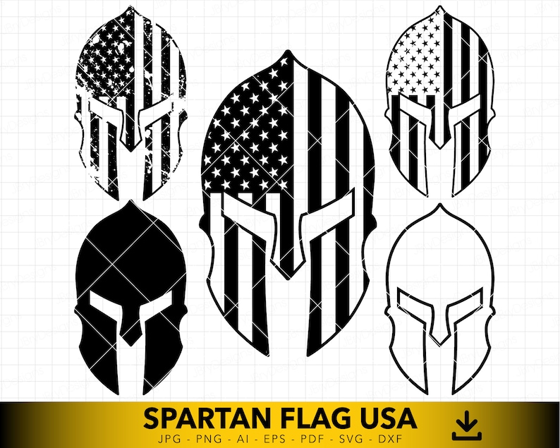Spartan Helmet USA Flag SVG DXF - Warrior Helmet Silhouette, Gladiator ...
