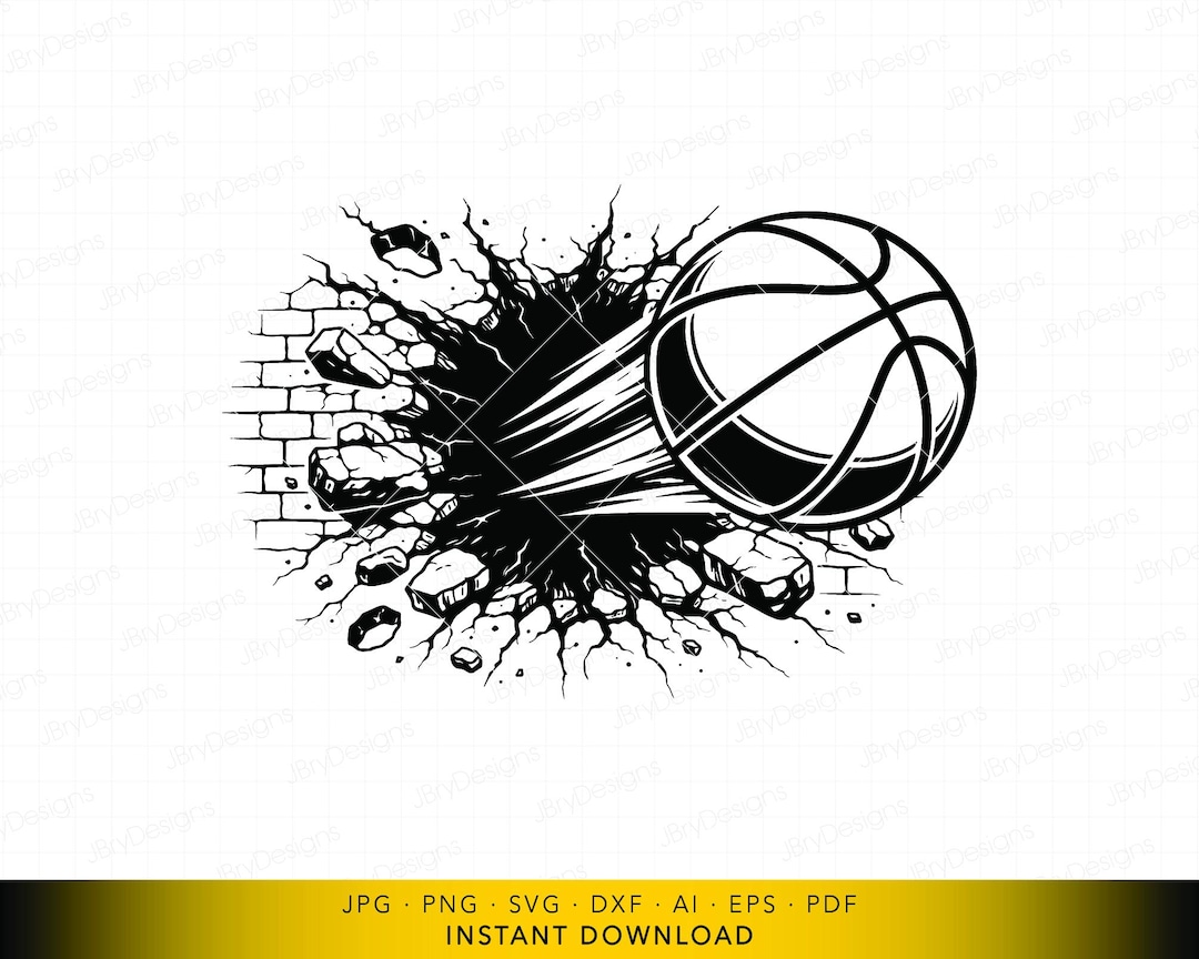 Basketball Impact SVG, Breaking Through Brick Wall Graphic, Bold Power ...