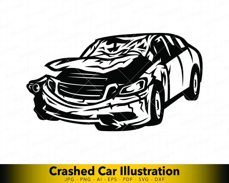 Crashed Car SVG, Wrecked Vehicle Clipart, Mechanic Shop Decal, Damaged ...
