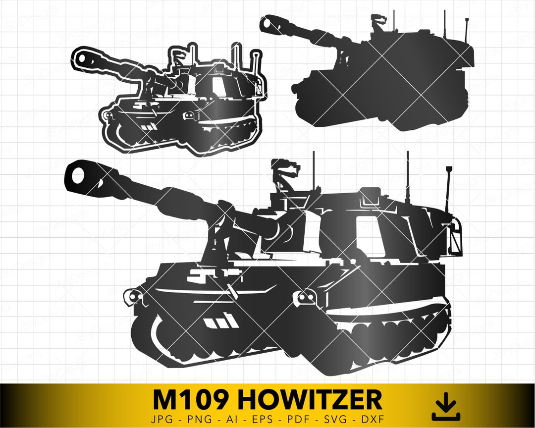 M109 Howitzer Svg, Howitzer Tank Silhouette, Military Vehicle Svg ...