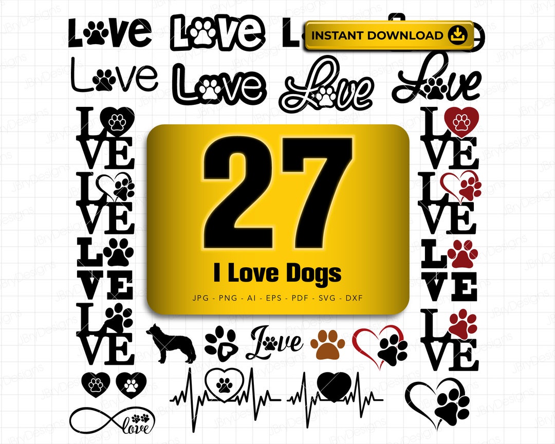 Love Dog Svg, Heartbeat Svg, Dog Silhouette, Dog Svg, Love Svg, Dog ...