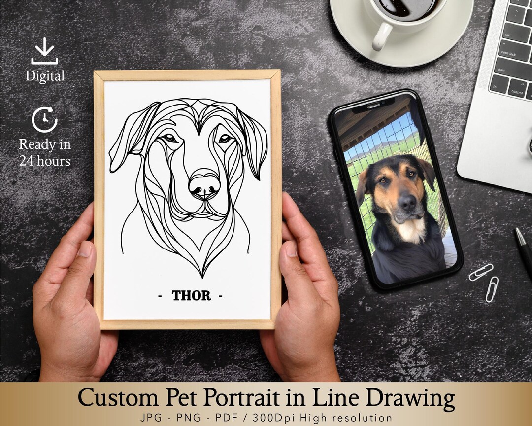 Custom Pet Portrait in Line Drawing, Pet Drawing, Linear Art ...