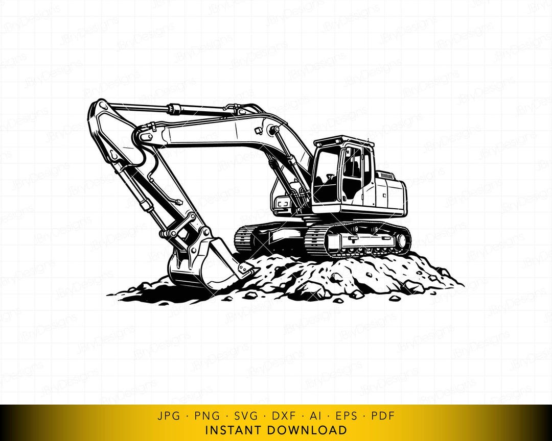 Excavator SVG, Digging Construction Machine Side View, Bold Heavy ...