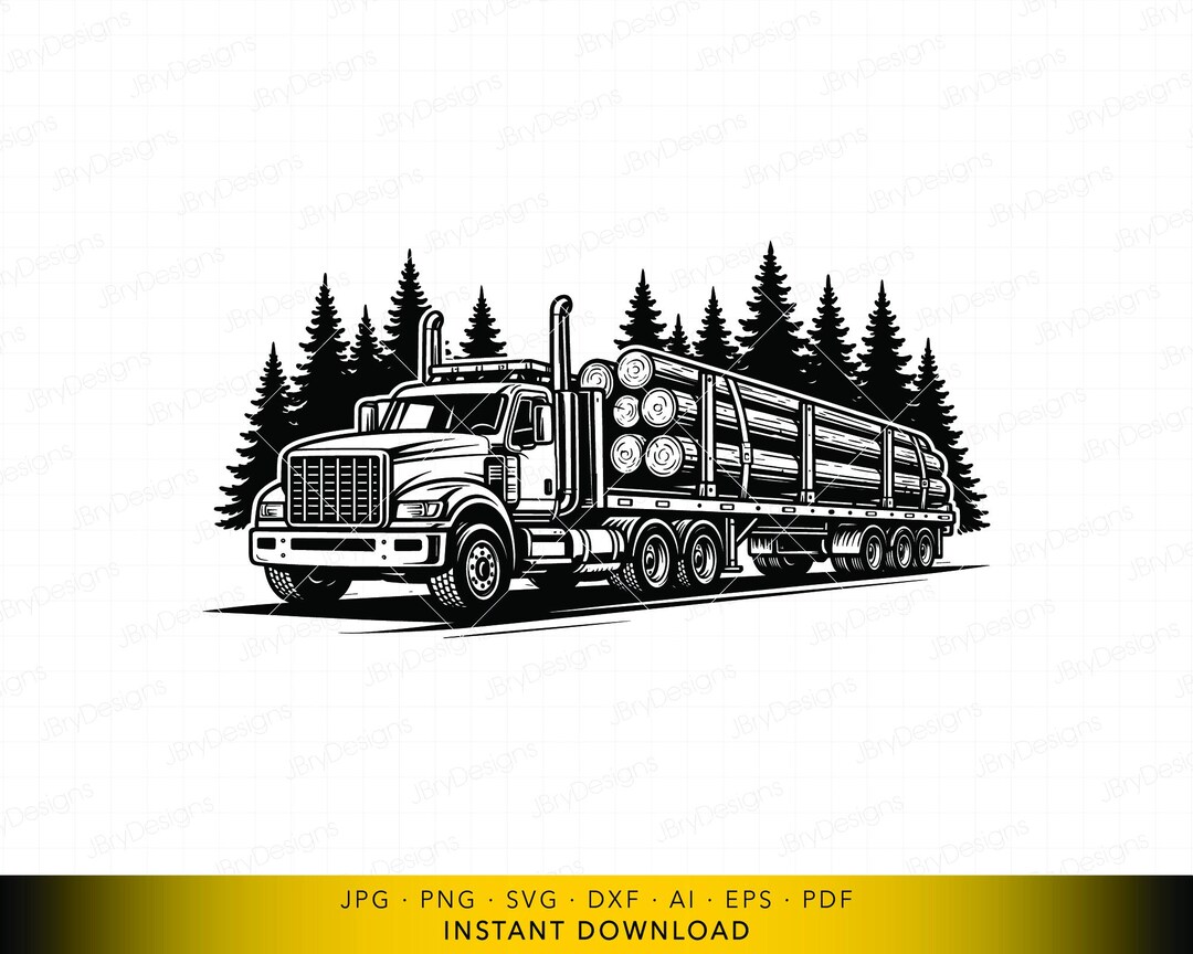 Log Truck SVG, Semi Truck Hauling Logs in Motion, Forestry Timber ...