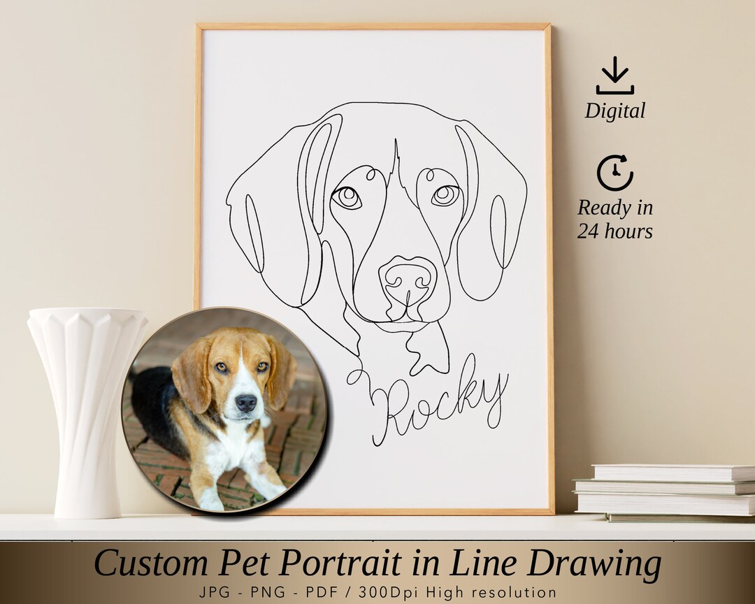 Custom Pet Portrait in Line Drawing, Pet Drawing, Linear Art ...