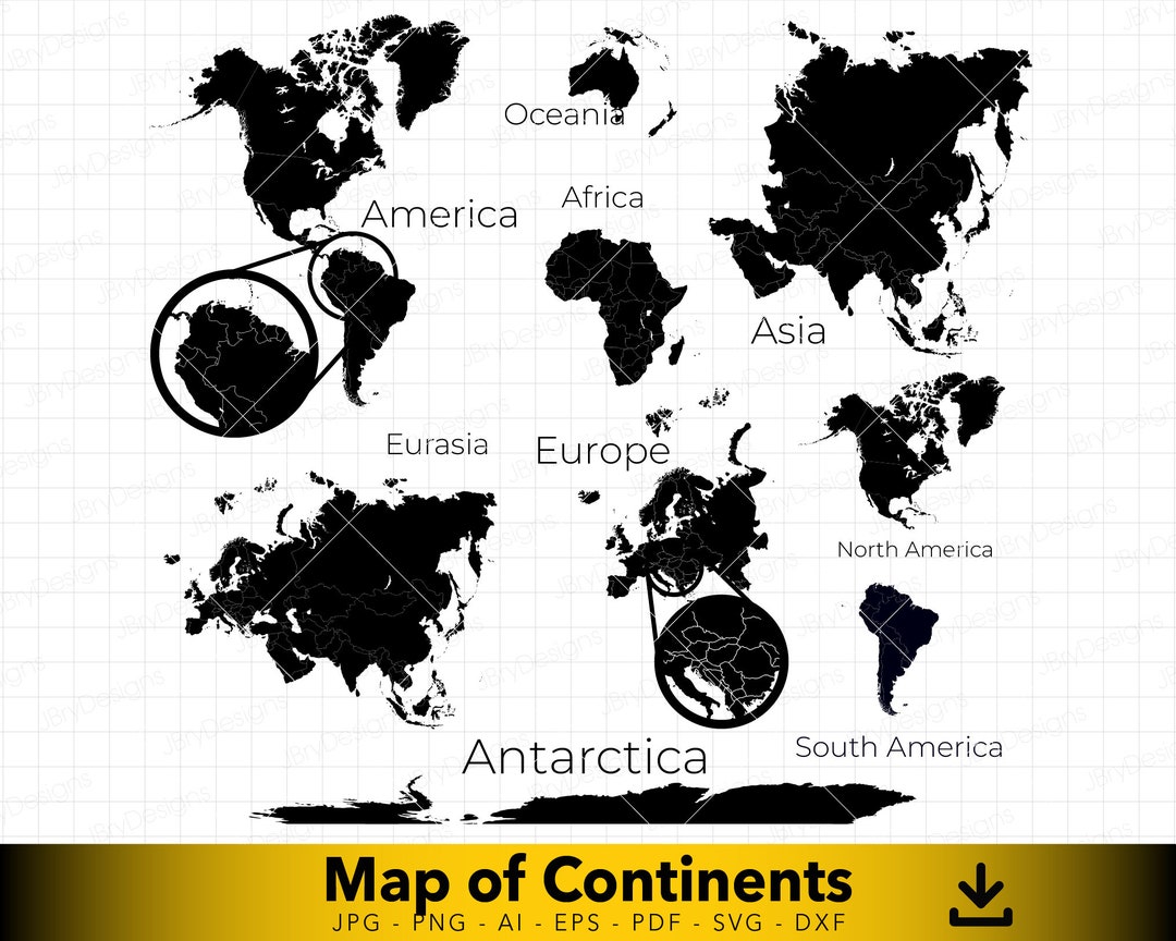 Map of Continents Svg, Continents Svg, Silhouette Map of Continents ...