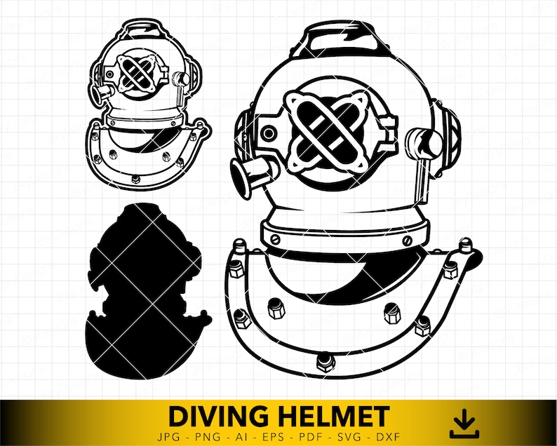Diving Helmet Svg, Helmet Svg, Escafandra Silhouette, Sea Svg, Diver ...