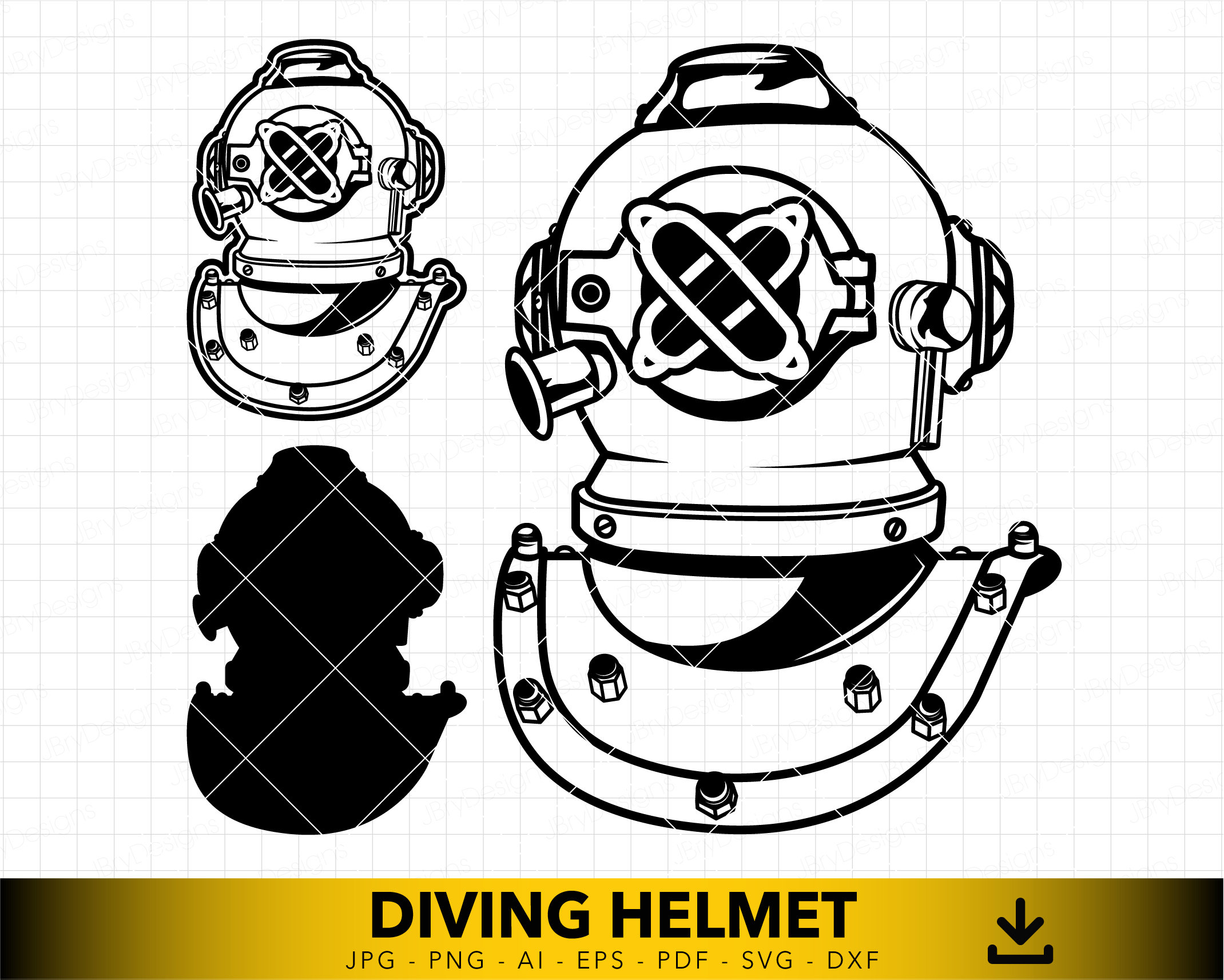Diving Helmet Svg, Helmet Svg, Escafandra Silhouette, Sea Svg, Diver ...