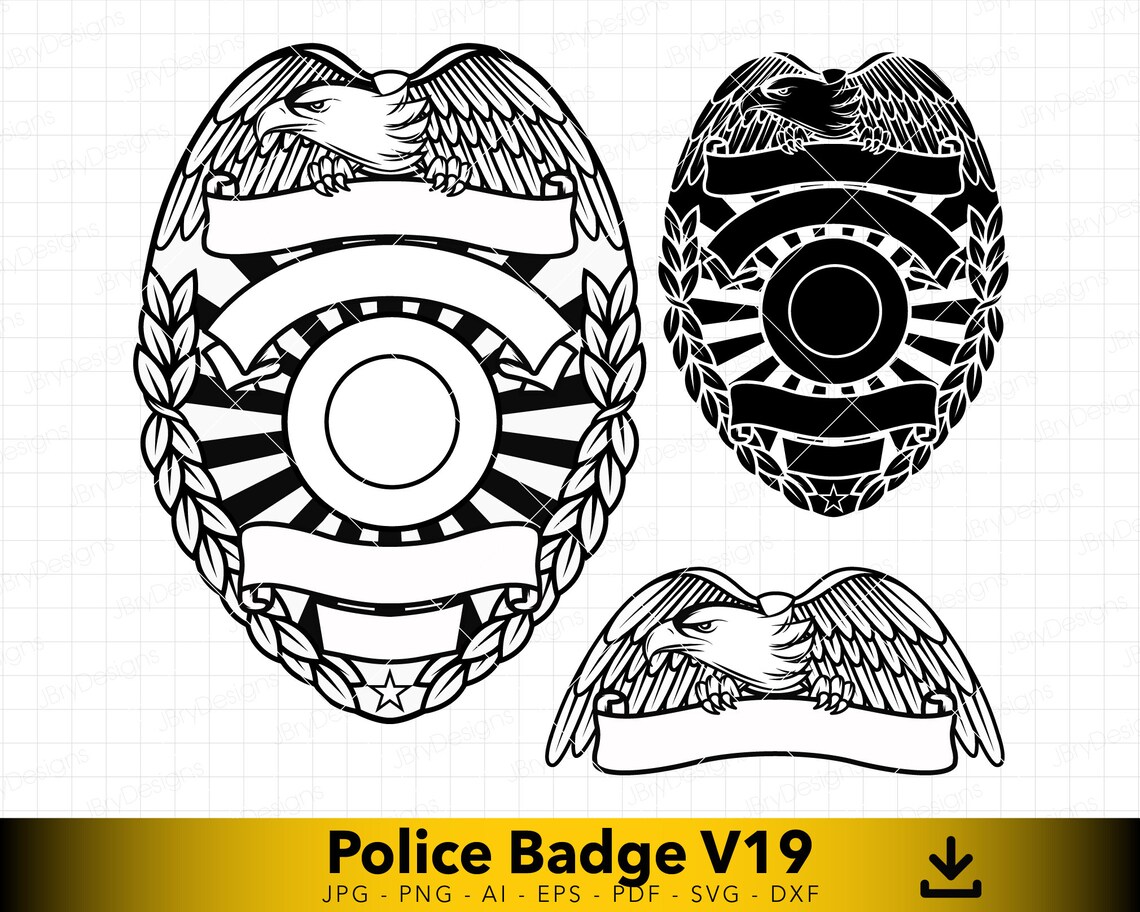 Blank Police Officer Badge Svg, Police Badge Svg, Police Svg, Eagle ...
