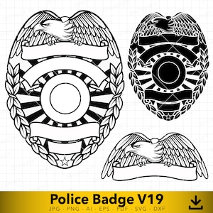Blank Police Officer Badge Svg, Police Badge Svg, Police Svg, Eagle ...