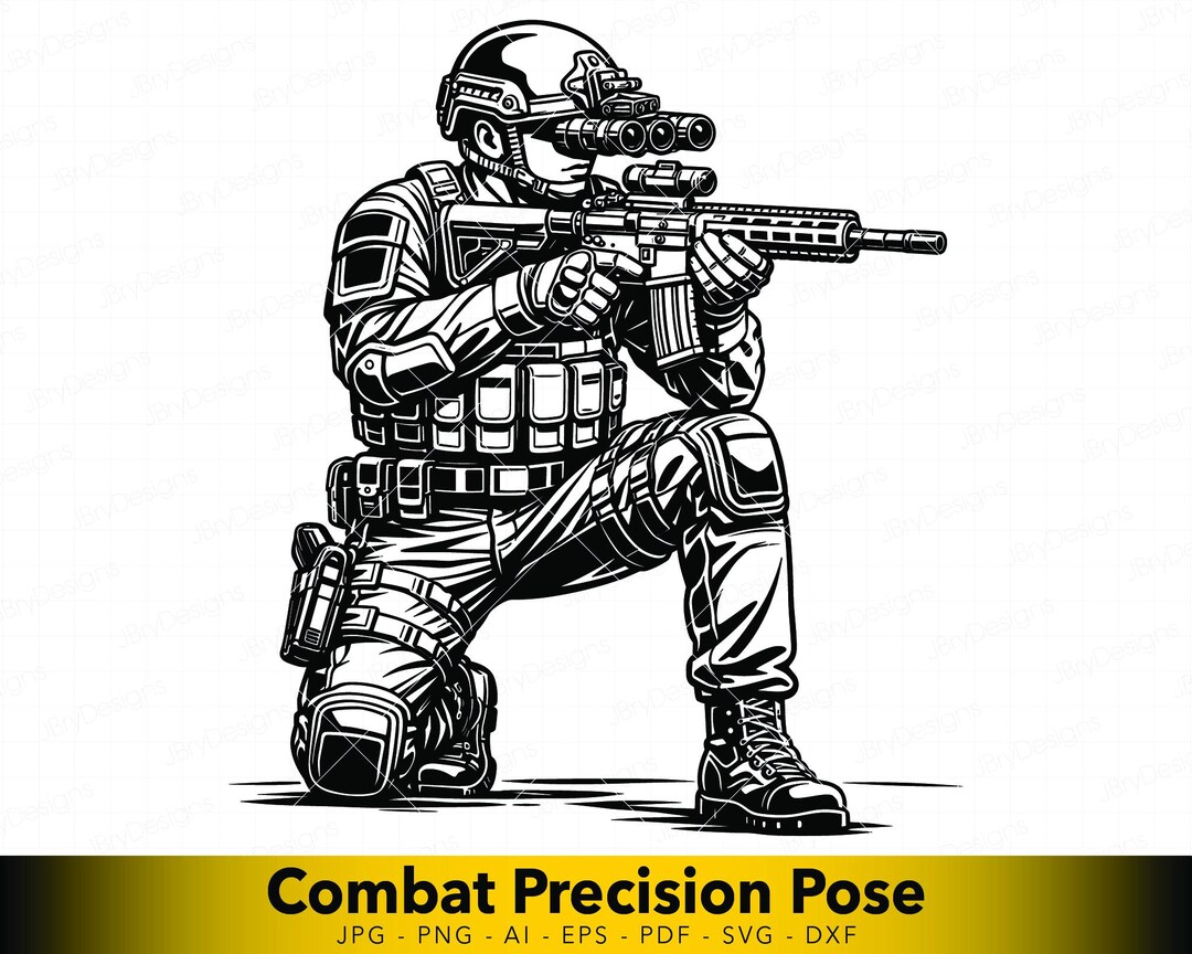 Combat Soldier SVG, Kneeling Combat Operator Illustration, Modern ...