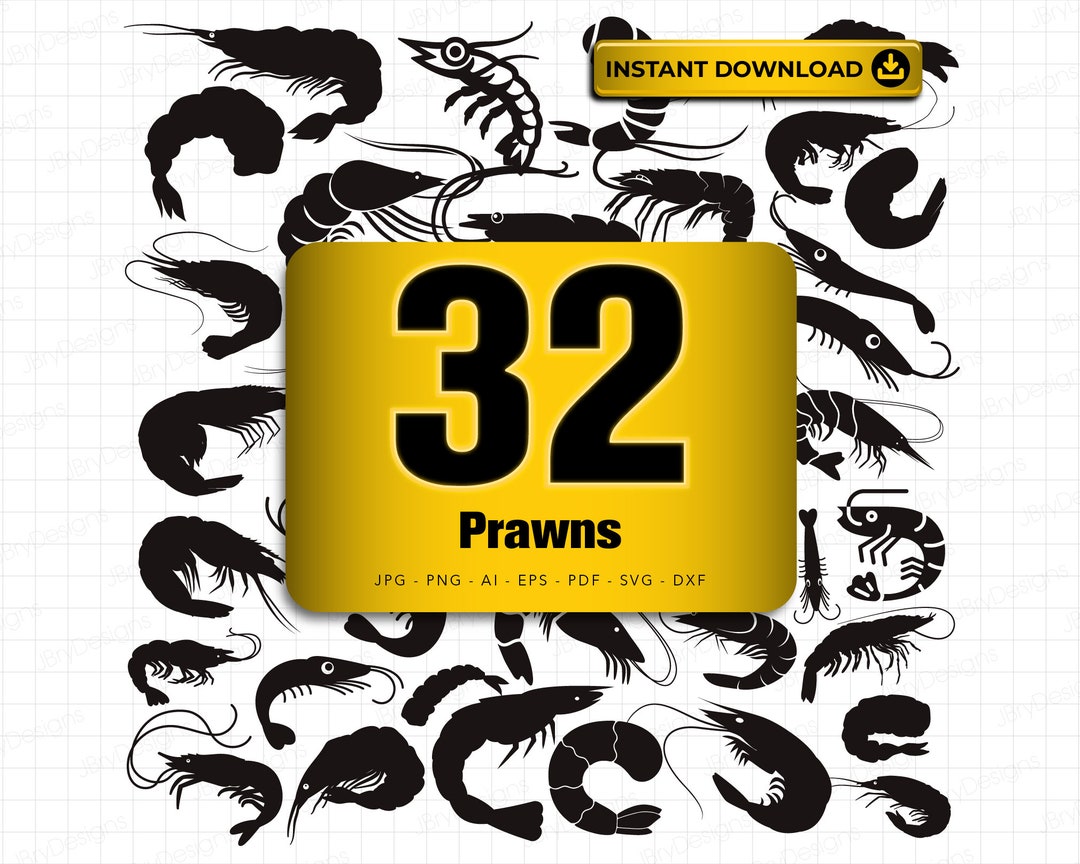Prawns Svg, Pack of 30 Prawns Svg, Prawns Silhouette, Shrimp Svg ...