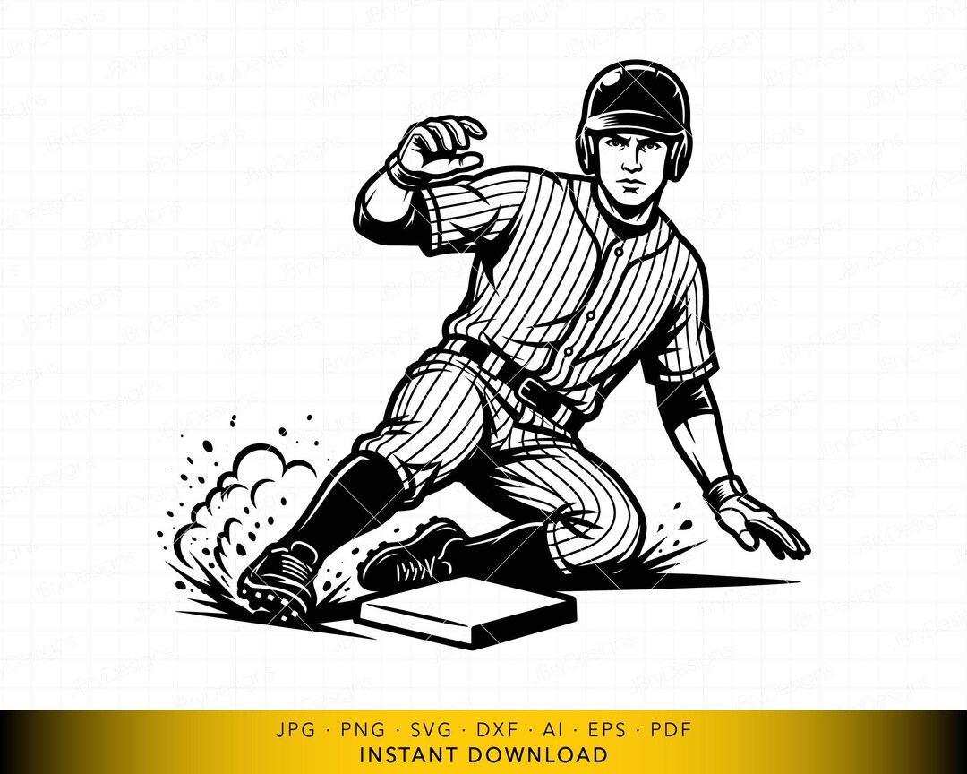 Baseball Player Sliding Into Base SVG, Baseball Runner Stealing Base ...