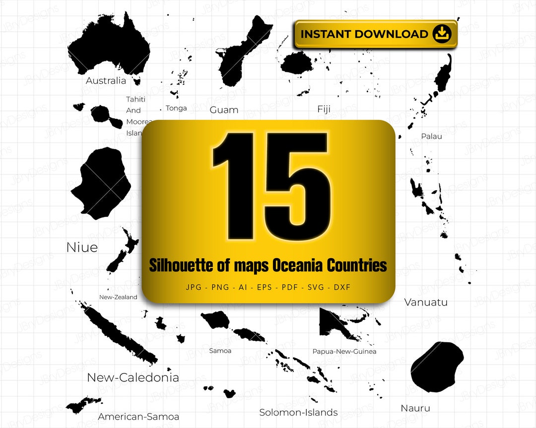 Map of Oceania Svg, Pack 15 Silhouette of Countries Svg, Silhouette of ...