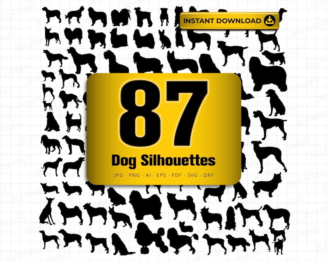 Pack de 80 races de chiens svg, silhouette de chien, chien svg, svg ...