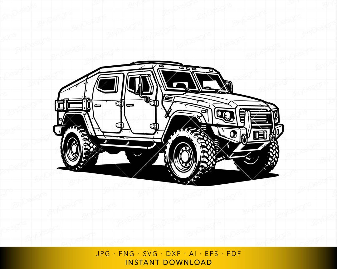Armored Tactical Military Vehicle SVG, Side View Military Truck Vector ...