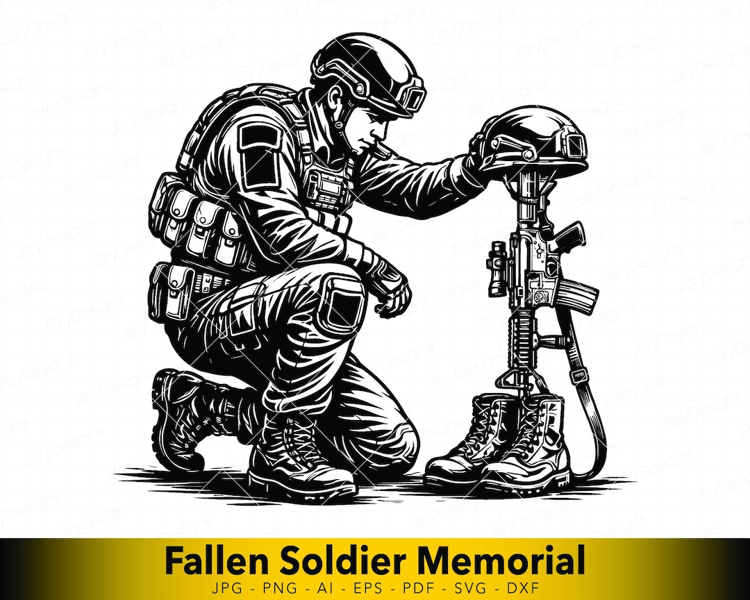 Fallen Soldier SVG, Military Memorial Vector Art, Tactical Kneeling ...