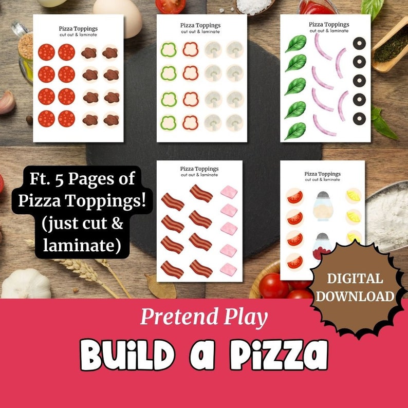 Build a Pizza Pretend Play Printable Set, Toddler Preschool Activity ...