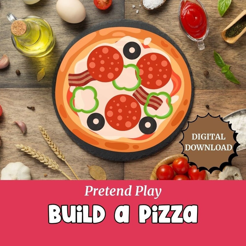 Build a Pizza Pretend Play Printable Set, Toddler Preschool Activity ...