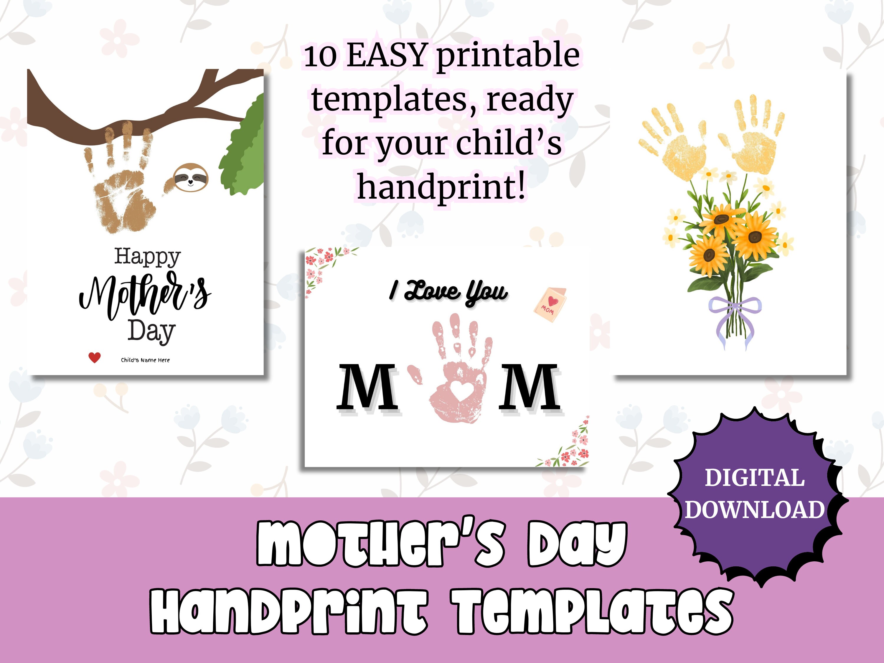 Mother's Day Handprint Printable Template Craft for Kids, Flower ...