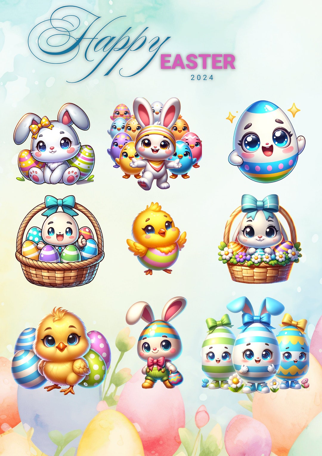 Easter Cute Stickers Sheet - Etsy