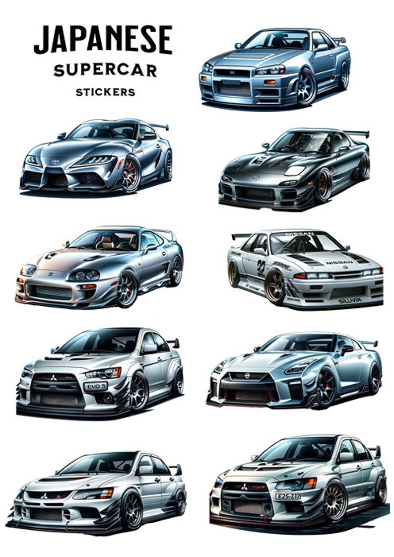 Japanese Supercars Sticker Sheet JDM Cars Stickers Fun Nissan Gtr ...