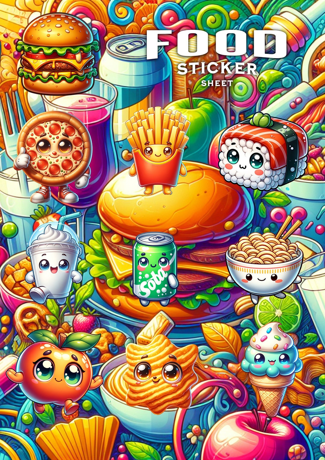 Food Sticker Sheets 10 Stickers - Etsy