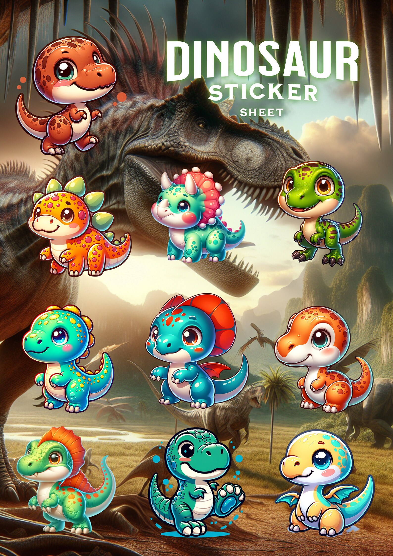 Dinosaur Sticker Sheets 10 Stickers - Etsy