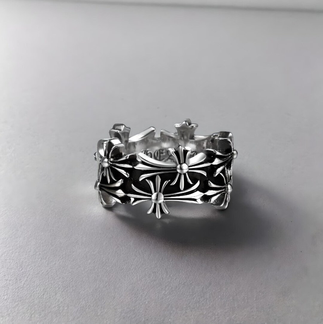 CH Double Cross Flower Ring, Vintage Y2k Ring, INS Couple Ring, Double Cross Ring, Unisex Ring ...
