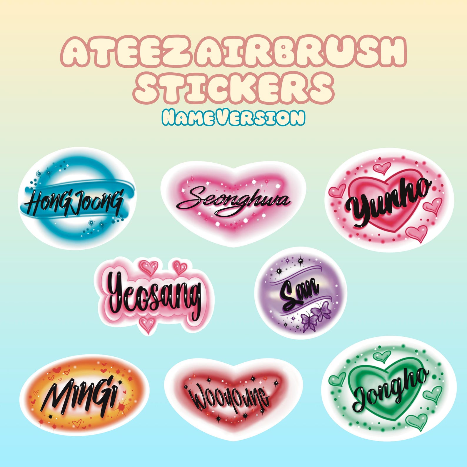 Aniteez Airbrush Stickers | Ateez Airbrush Member Stickers | KPOP Bias ...