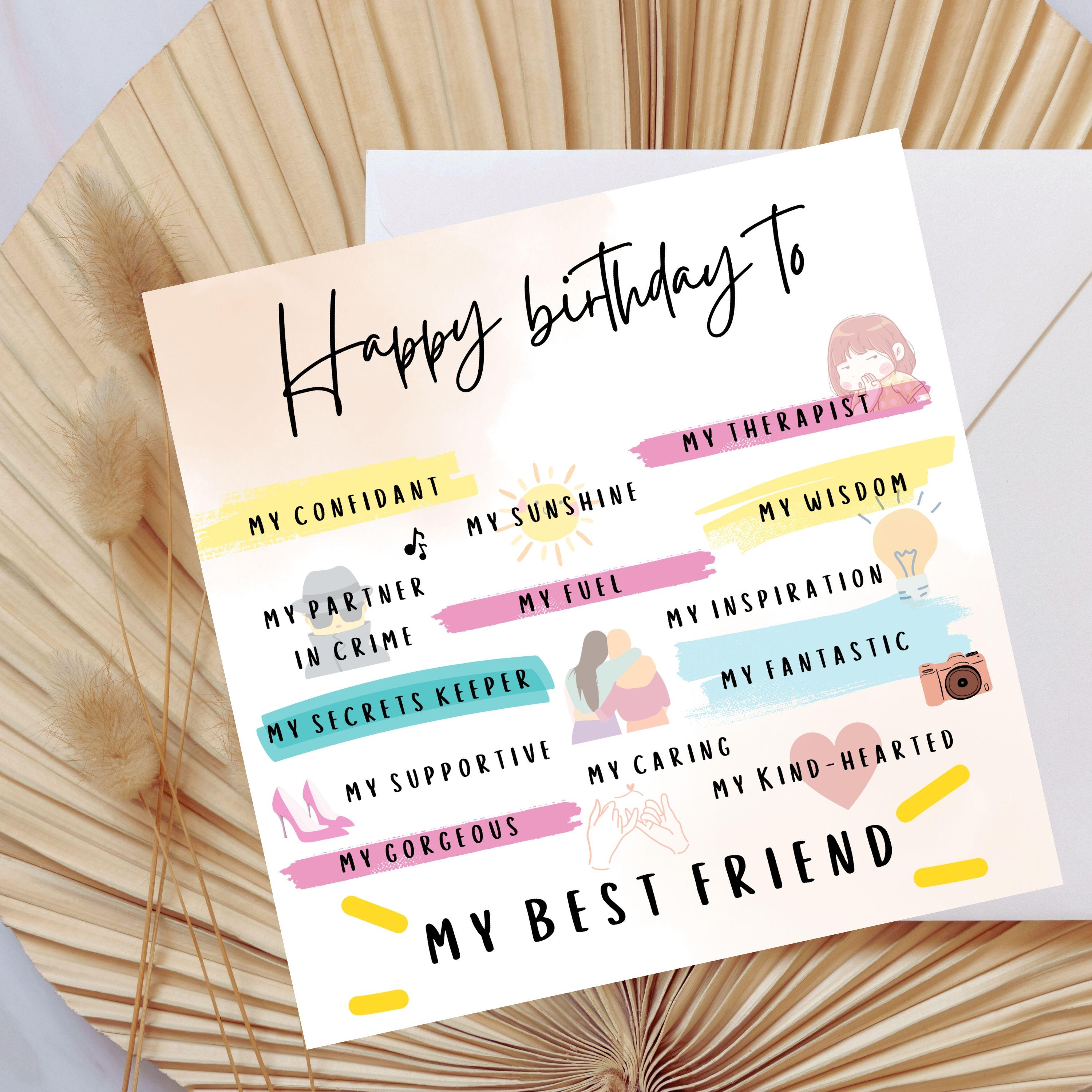 Happy Birthday Card Best Friend Card Birthday Wishes Card Friendship ...
