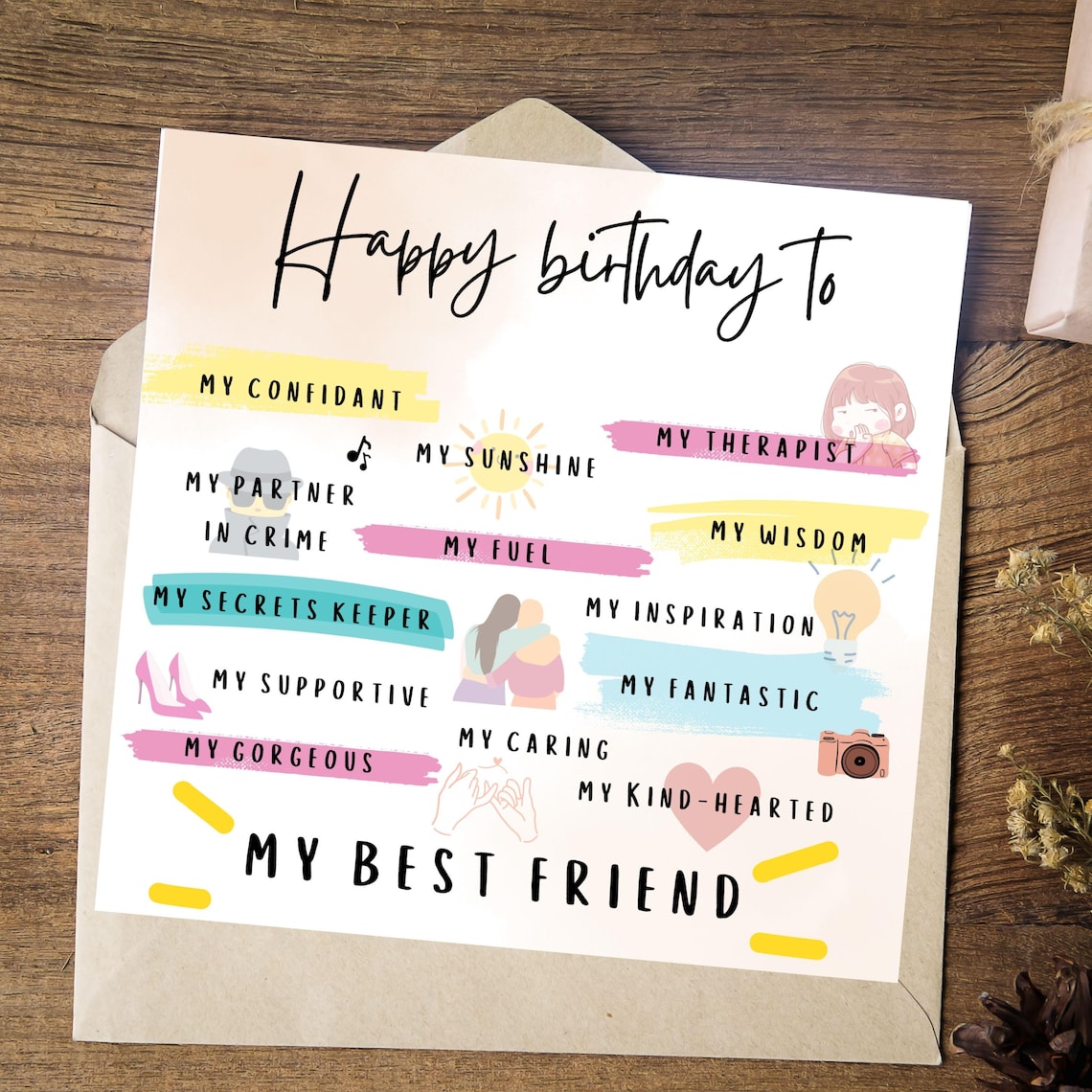 Happy Birthday Card Best Friend Card Birthday Wishes Card Friendship ...