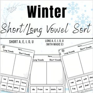 Short and Long Vowel Sort Worksheet Cut and Paste Phonics - Winter ...
