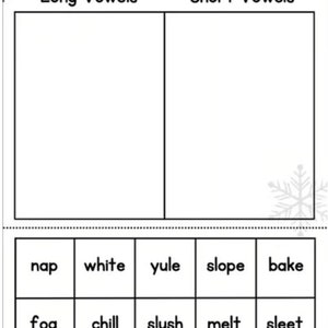 Short and Long Vowel Sort Worksheet Cut and Paste Phonics - Winter ...