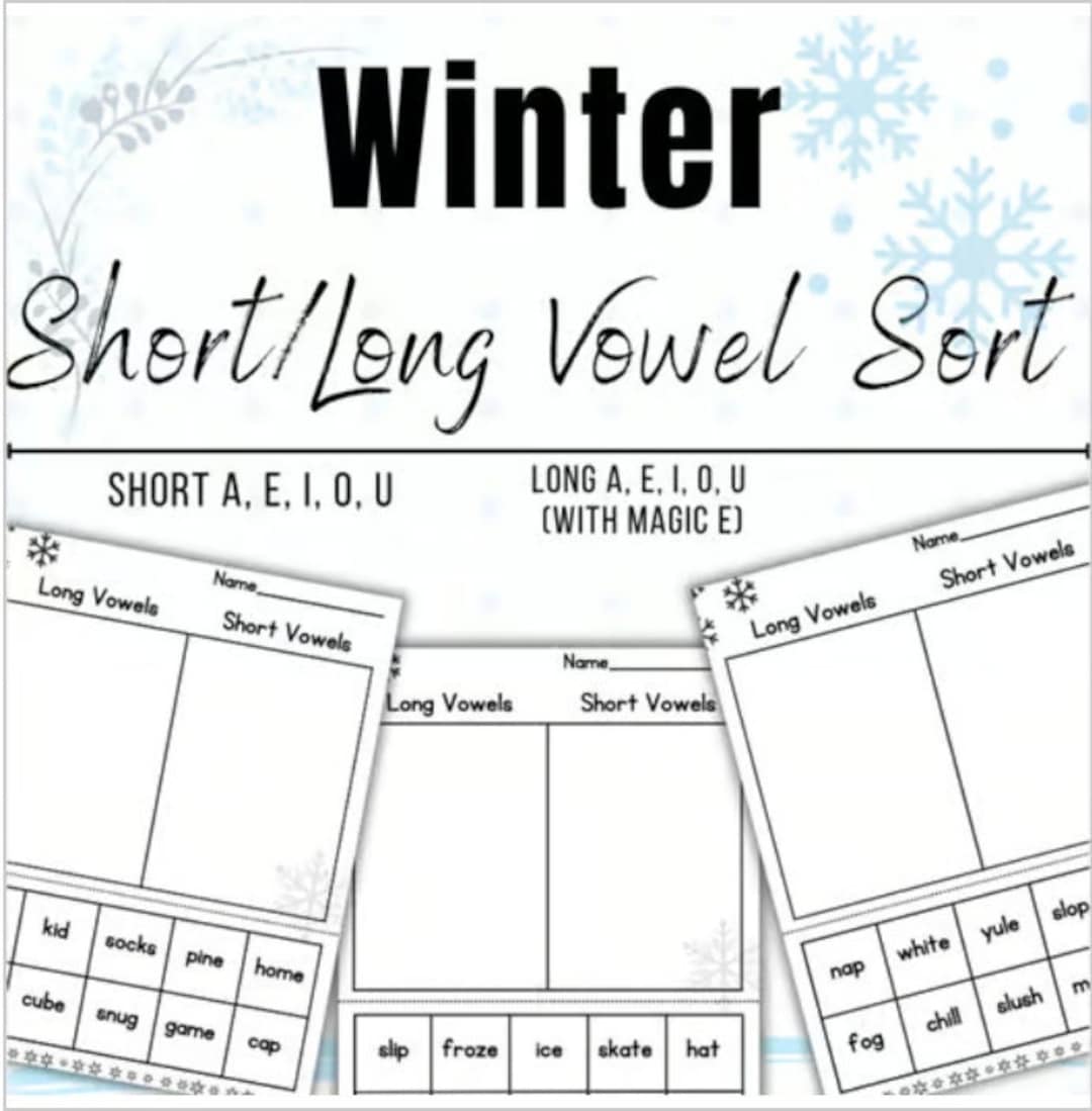 Short and Long Vowel Sort Worksheet Cut and Paste Phonics - Winter ...