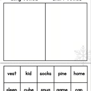 Short and Long Vowel Sort Worksheet Cut and Paste Phonics - Winter ...