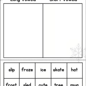 Short and Long Vowel Sort Worksheet Cut and Paste Phonics - Winter ...