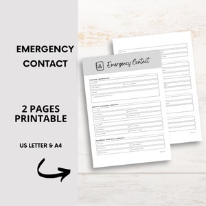 Emergency Contact Form, Printable Sheet, Family Plan, Medical, Safety ...