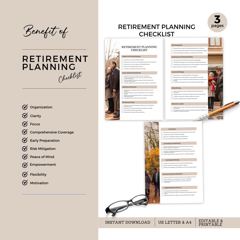 Retirement Planning Checklist Template, Retired Preparation, Organizer ...