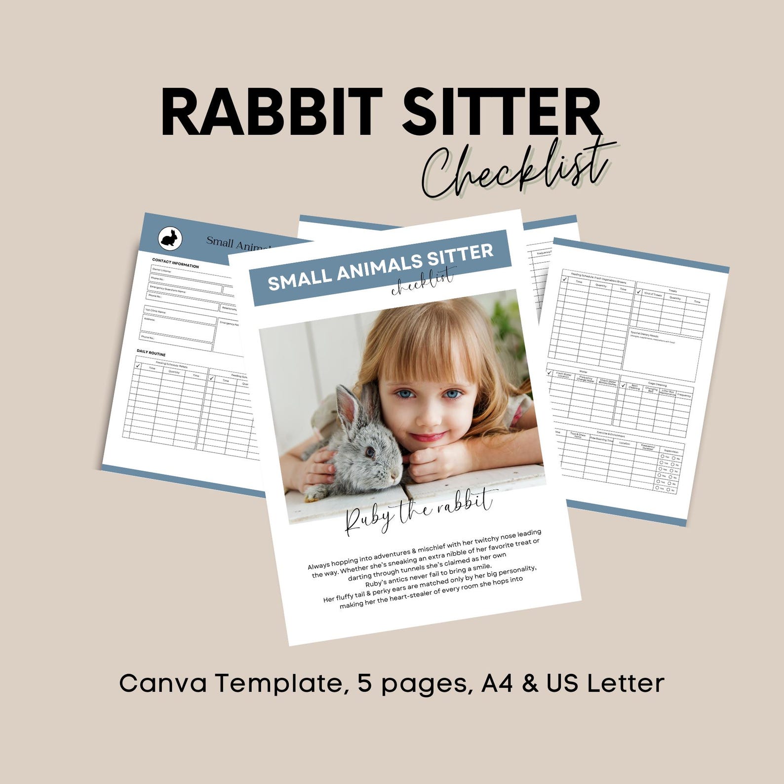 Rabbit Sitter Checklist Template, Small Animal Care, Bunny, Away ...