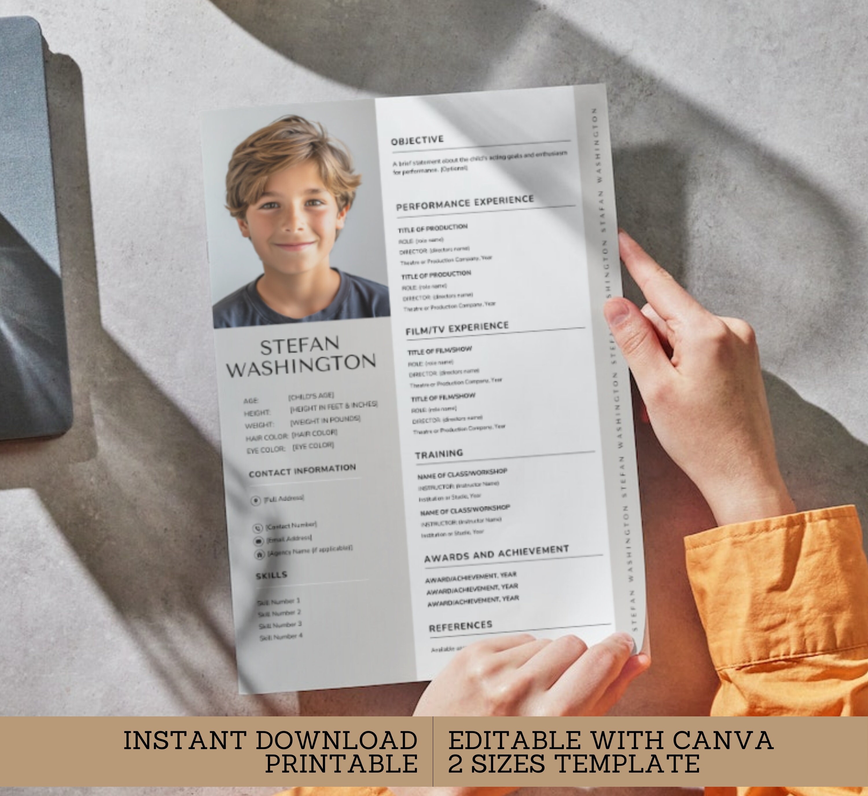 Child Actor Resume Template, Editable Acting Resume, Boys, Headshot CV ...