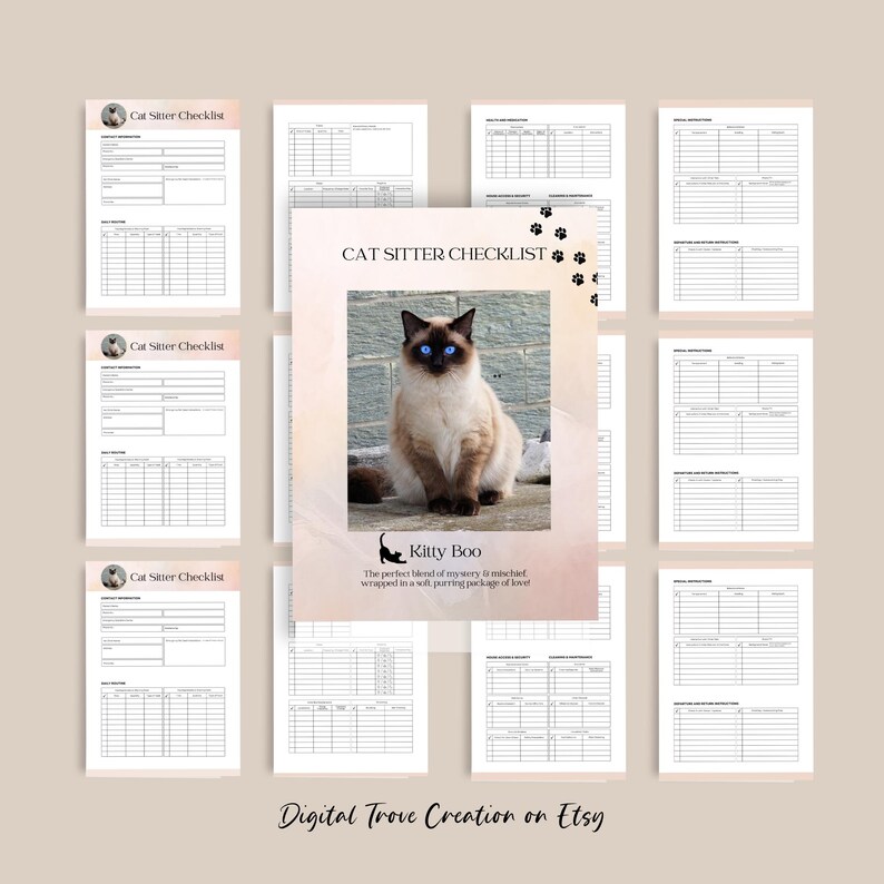 Pet Cat Sitter Checklist Template, Cat Sitting Away Holiday Care ...