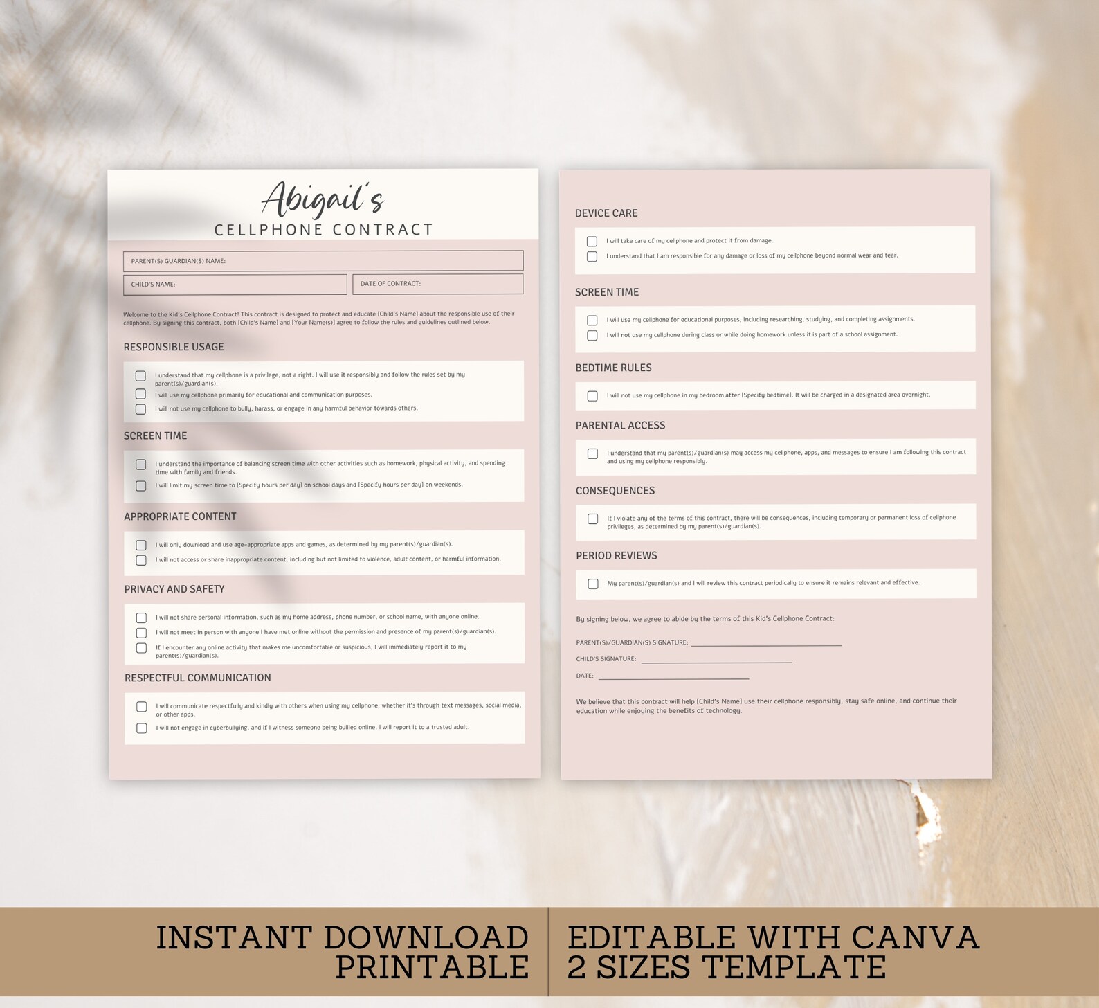 Teenager Cell Phone Contract Template, Teen Mobile Phone, Smart Phone ...
