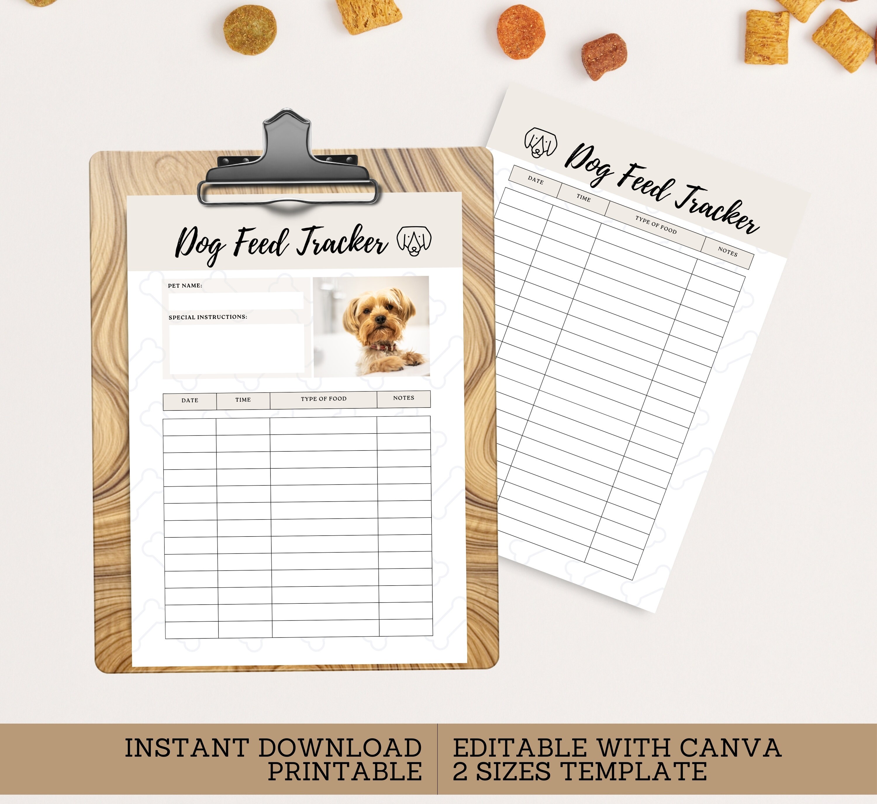 Dog Food Tracker Template, Puppy Meal Time Log, Mealtime Routine Plan ...